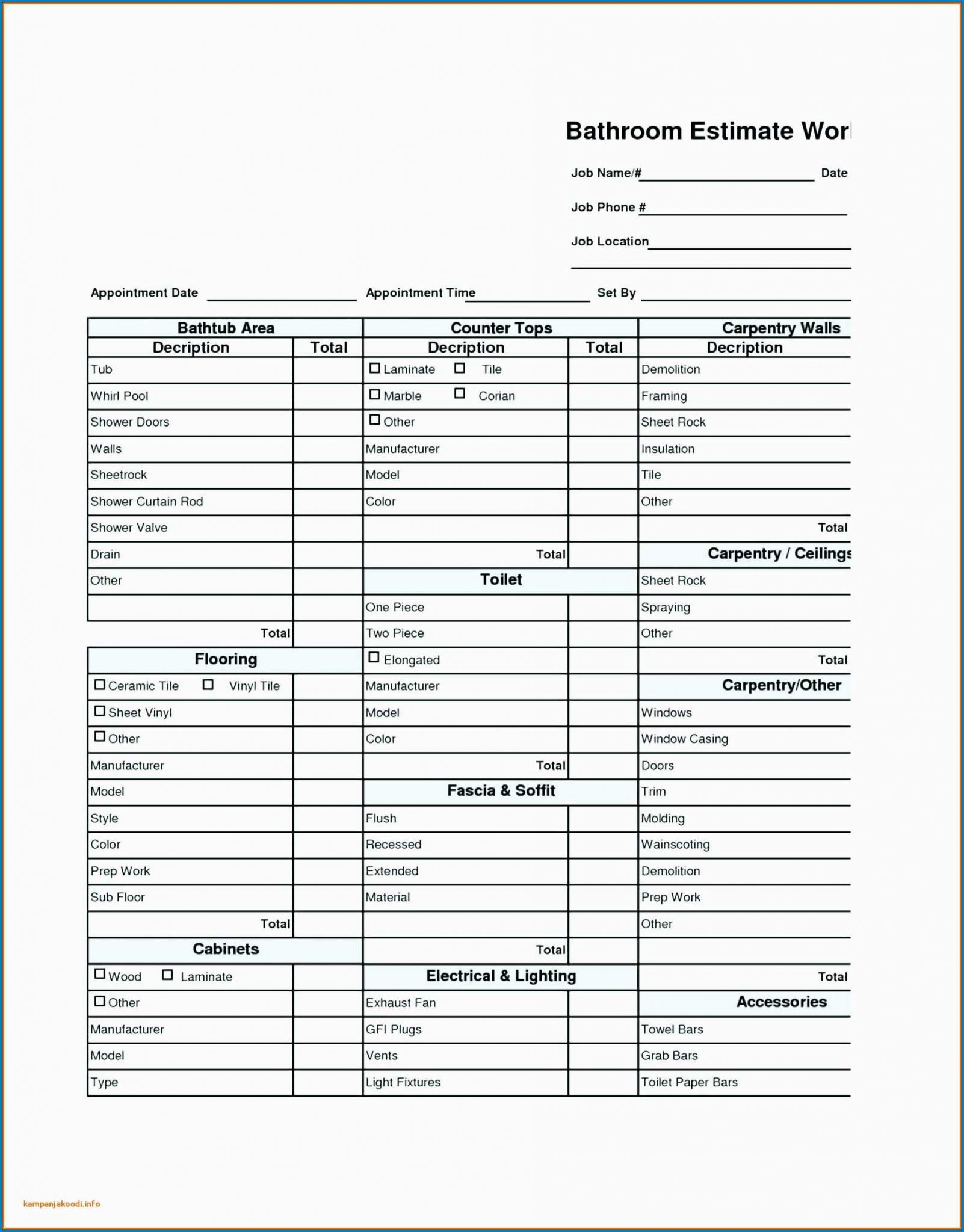 Printable Bathroom Remodel Checklist Template