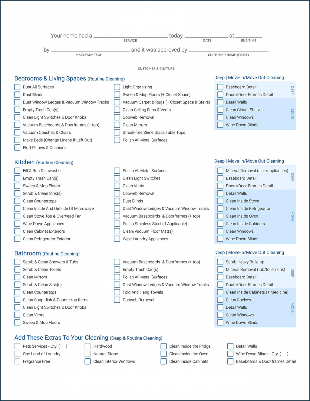 √ Free Printable Cleaning Service Checklist Template | Checklist Templates