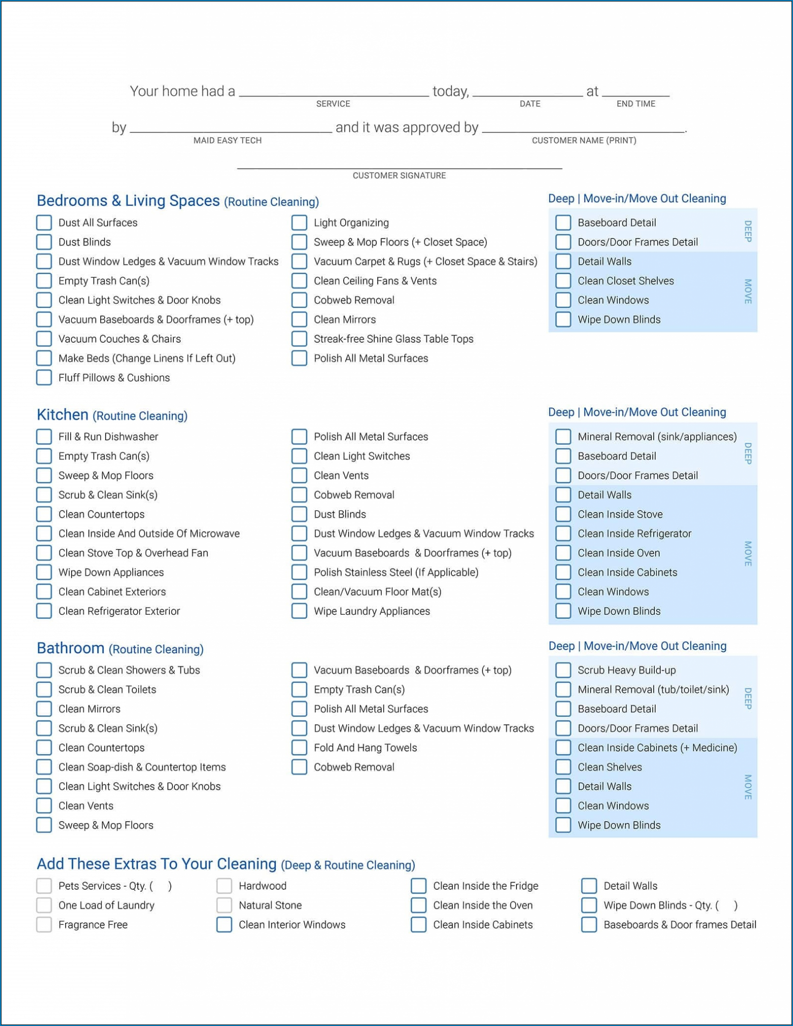 √ Free Printable Cleaning Service Checklist Template | Checklist Templates