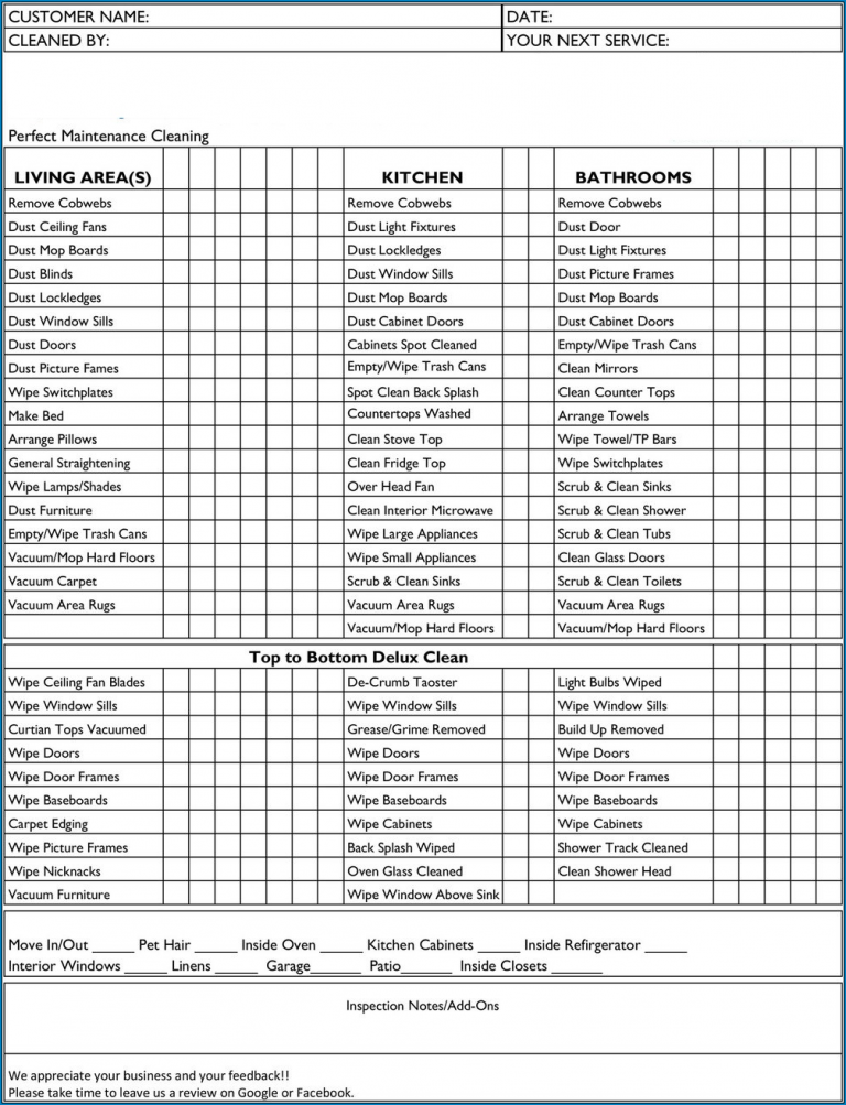 √ Free Printable Cleaning Service Checklist Template | Checklist Templates