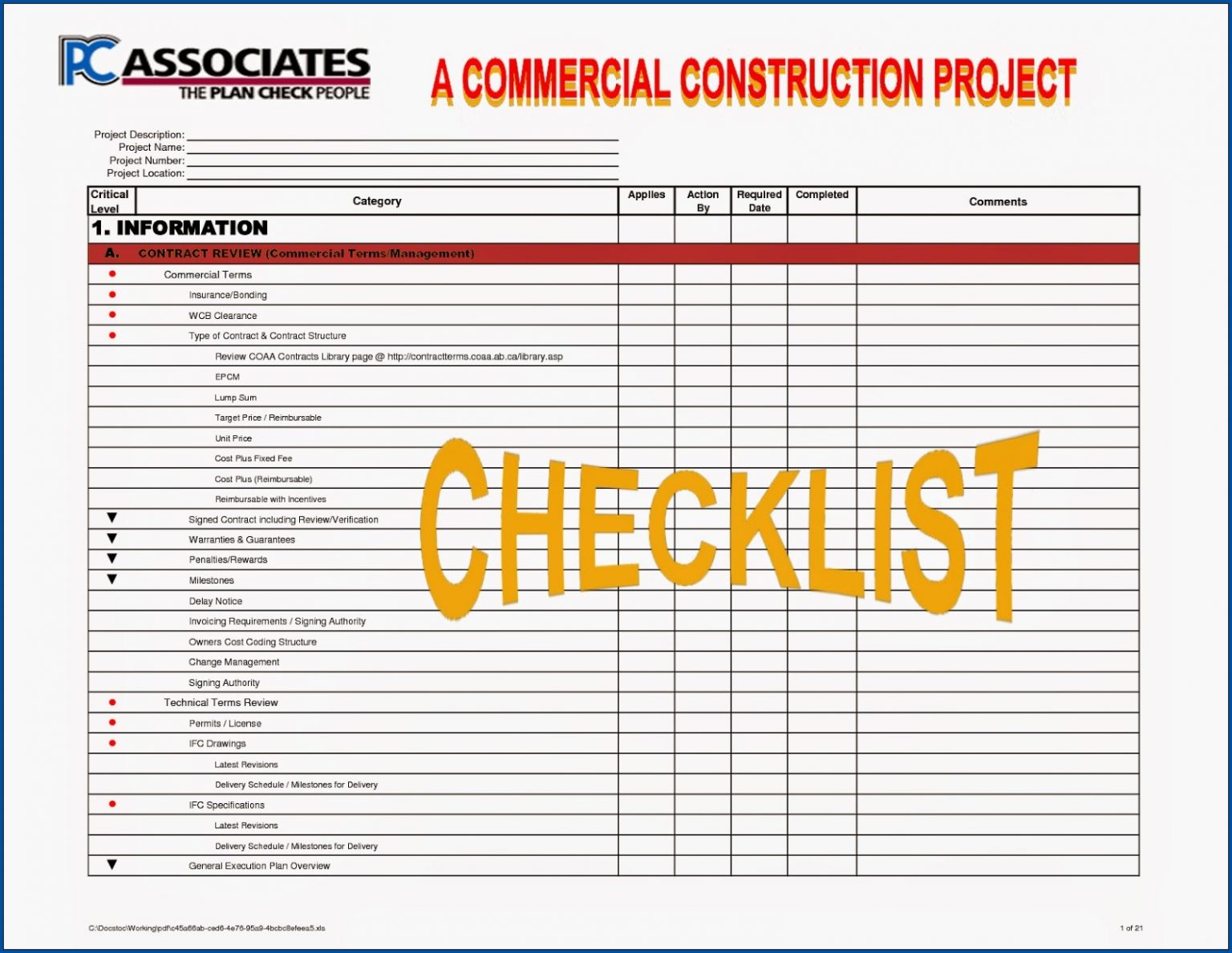  Free Printable Construction Project Checklist Template Checklist
