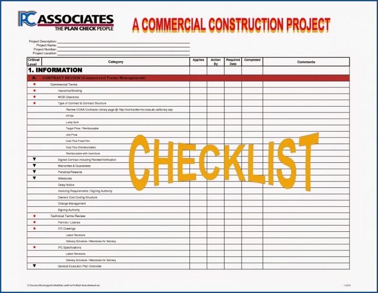 √ Free Printable Construction Project Checklist Template | Checklist ...