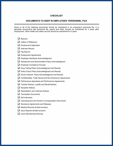  Free Printable Employee Files Checklist Template Checklist Templates