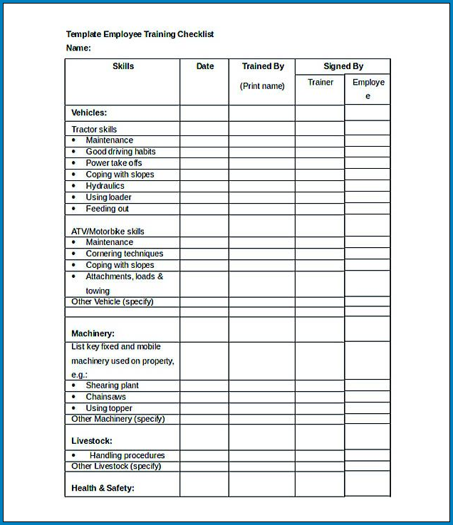  Free Printable Employee Training Checklist Template Checklist Templates