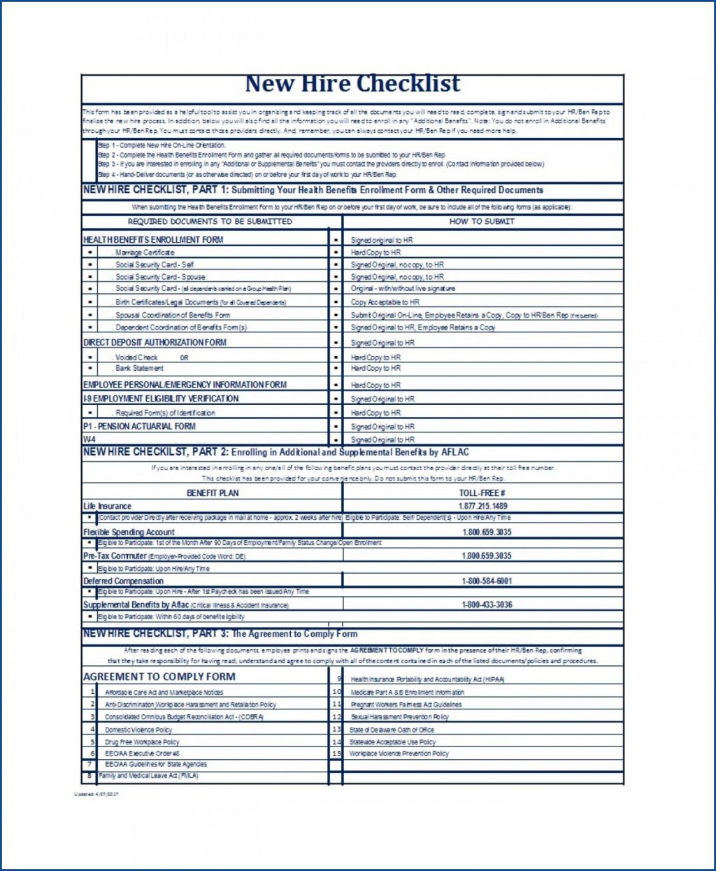 √ Free Printable New Hire Employee Checklist Template | Checklist Templates