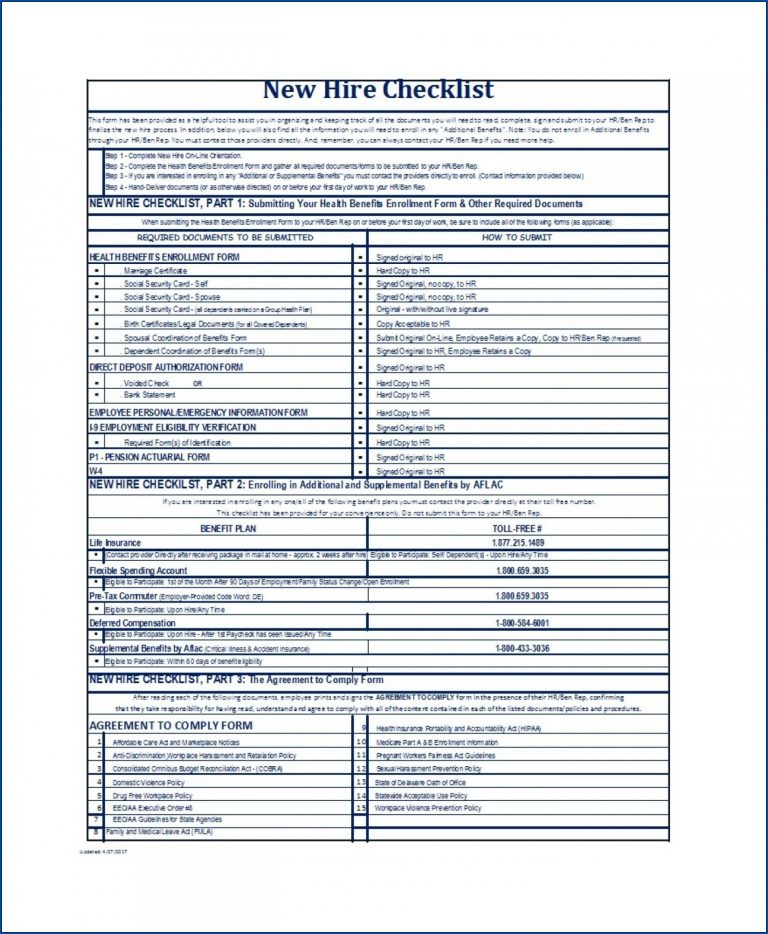 √ Free Printable New Hire Employee Checklist Template | Checklist Templates