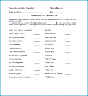 √ Free Printable Nurse Skills Checklist Template | Checklist Templates