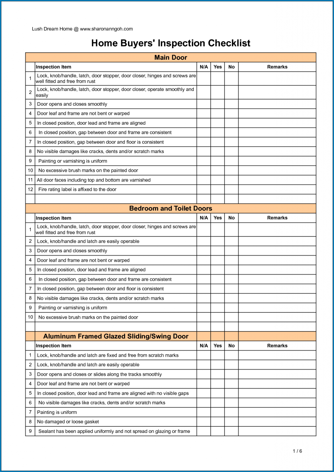 √ Free Printable Property Inspection Checklist Template | Checklist ...