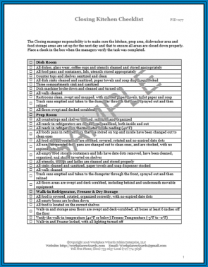 √ Free Printable Restaurant Closing Checklist Template | Checklist ...
