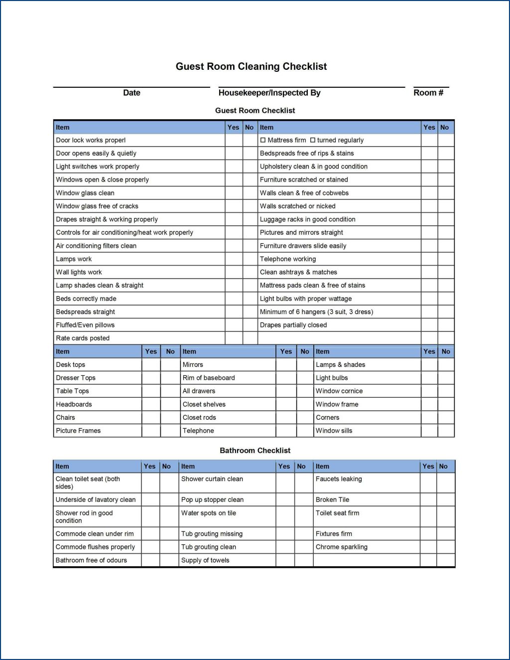 √ Free Printable Room Cleaning Checklist Template | Checklist Templates