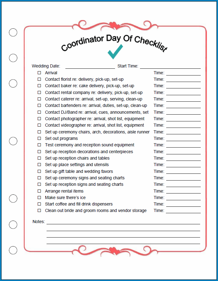 Free Printable Wedding Coordinator Checklist Template Checklist 