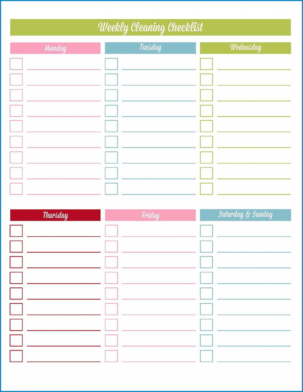 √ Free Printable Weekly Checklist Template | Checklist Templates