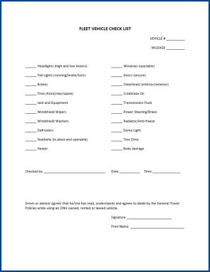 √ Free Printable Fleet Vehicle Checklist Template | Checklist Templates