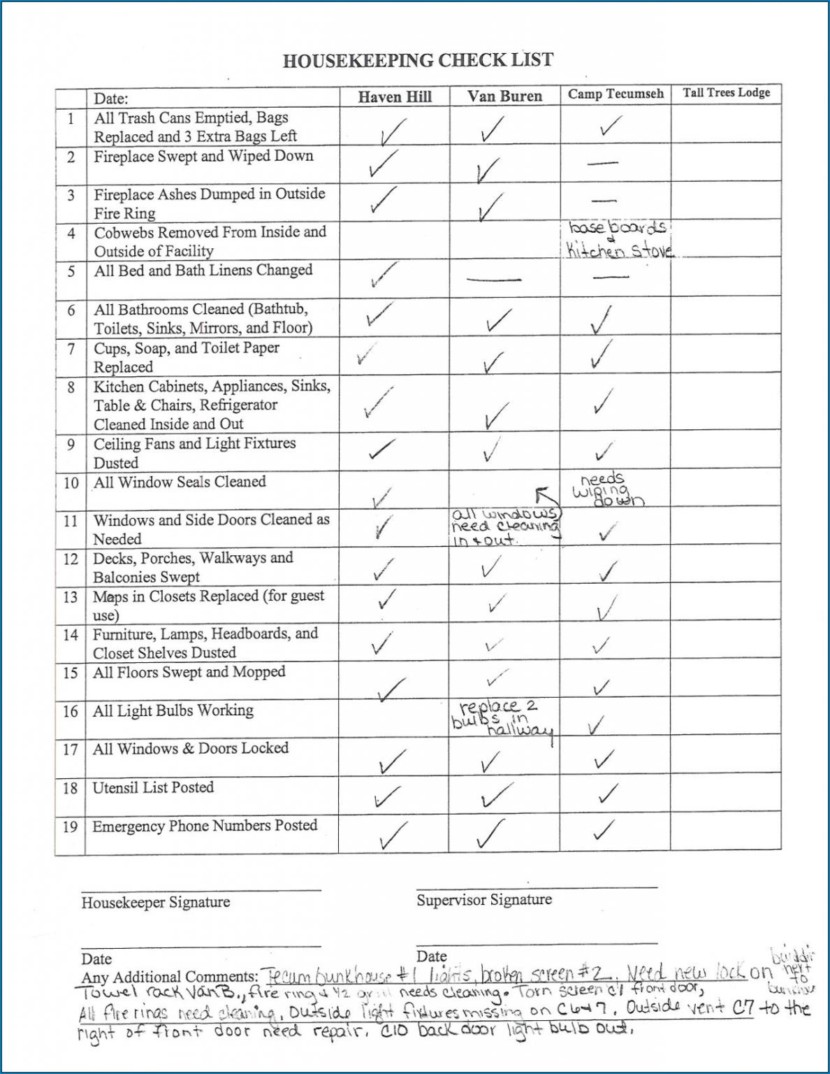 √ Free Printable Housekeeping Checklist Template | Checklist Templates