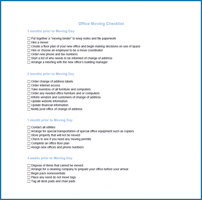 √ Free Printable Moving Business Checklist Template | Checklist Templates