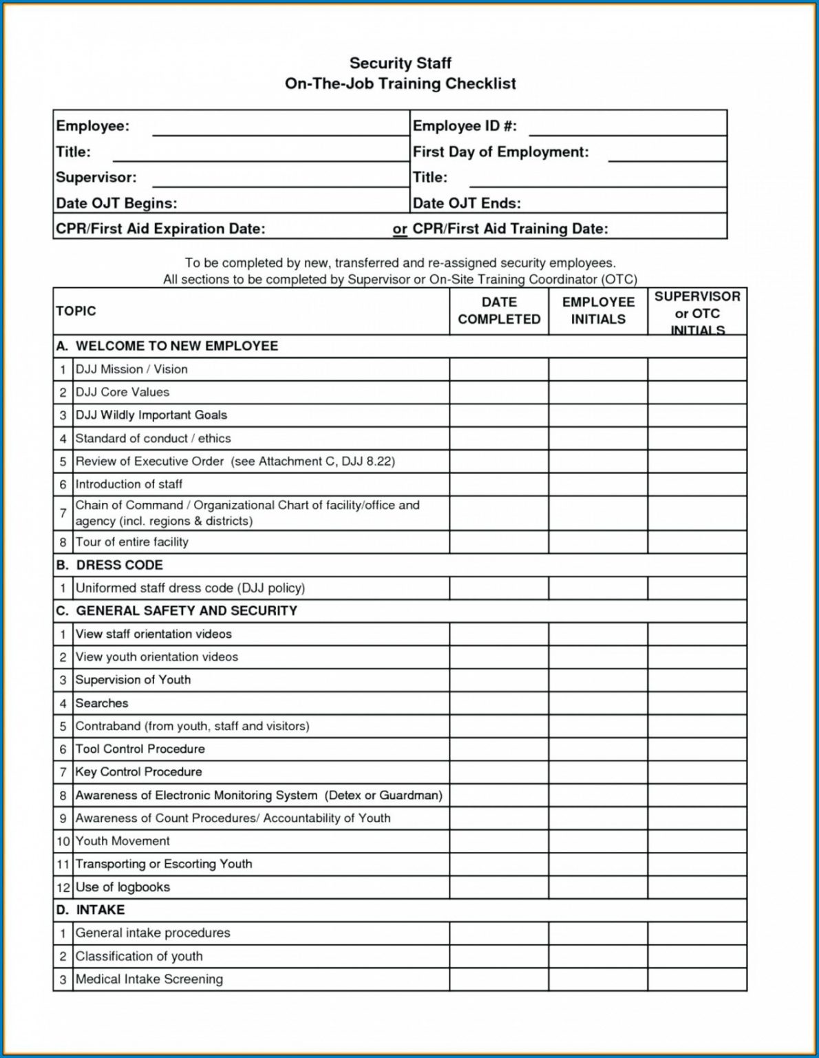  Free Printable New Employee Training Checklist Template Checklist 