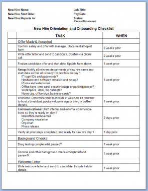 √ Free Printable New Hire Employee Checklist Template | Checklist Templates