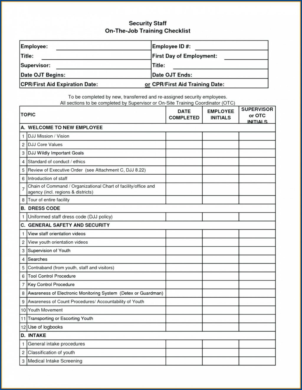 √ Free Printable New Hire Training Checklist Template | Checklist Templates