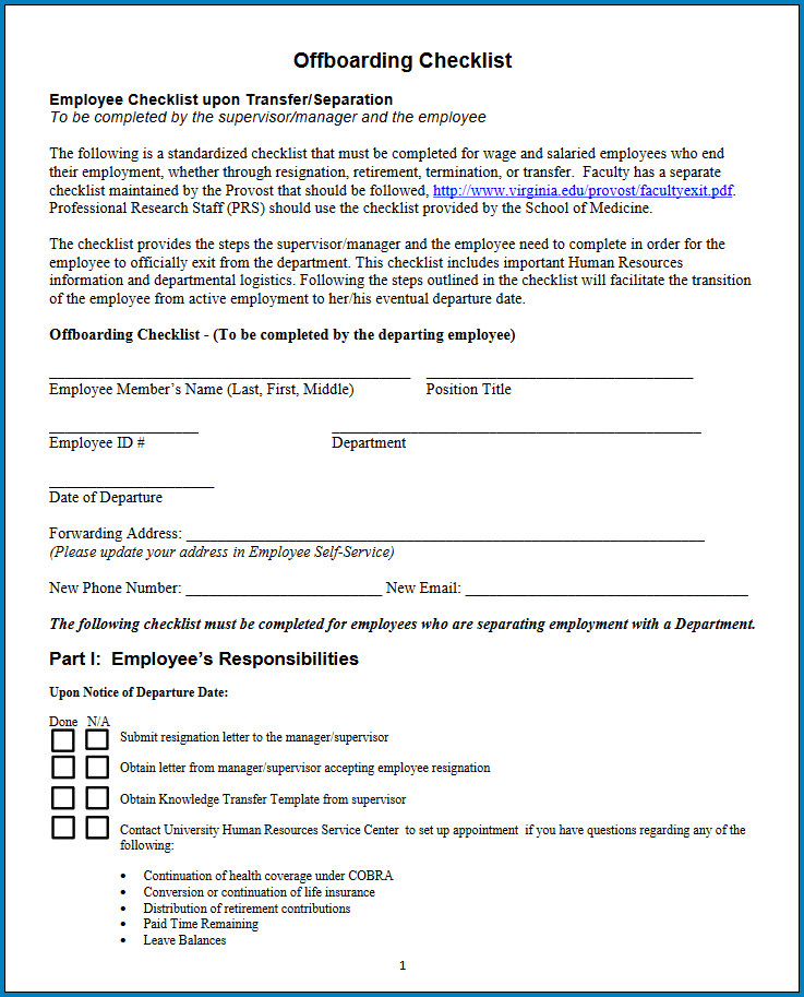 Free Printable Offboarding Checklist Template Checklist Templates 