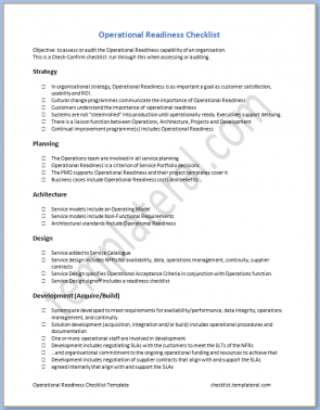 √ Free Printable Operational Readiness Checklist Template | Checklist ...