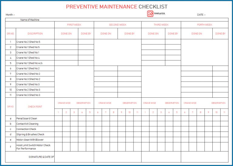 √ Free Printable Preventative Maintenance Checklist Template ...