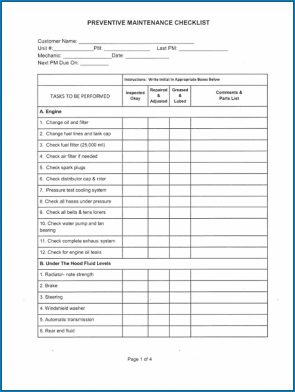 √ Free Printable Preventive Maintenance Checklist Template | Checklist ...