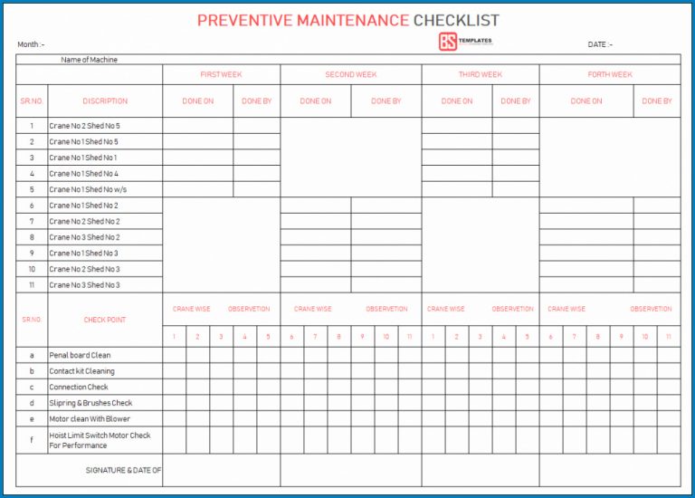 √ Free Printable Preventive Maintenance Checklist Template | Checklist ...