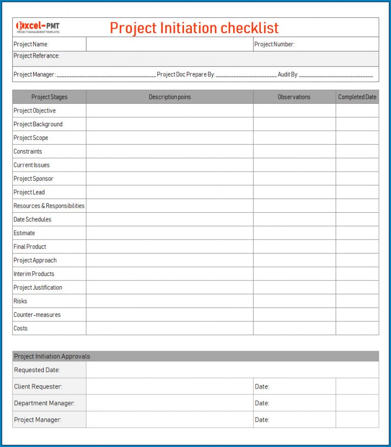 √ Free Printable Project Initiation Checklist Template | Checklist ...