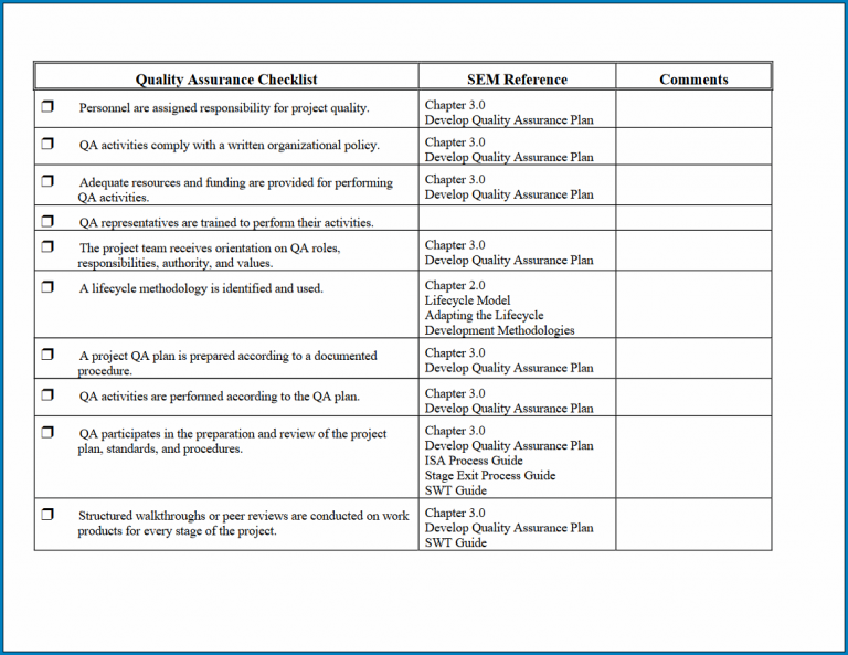 √ Free Printable Quality Assurance Checklist Template | Checklist Templates