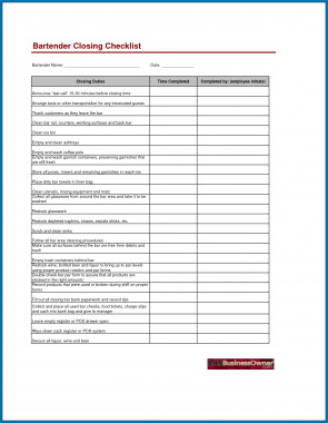 √ Free Printable Restaurant Closing Checklist Template | Checklist ...