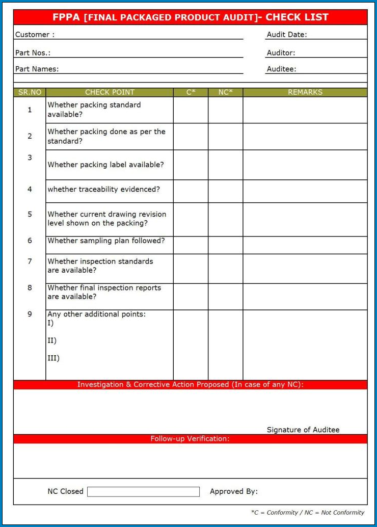 Manufacturing Process Audit Checklist Format Templates Mza0nja Gambaran 