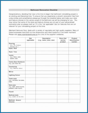 √ Free Printable Bathroom Remodel Checklist Template | Checklist Templates
