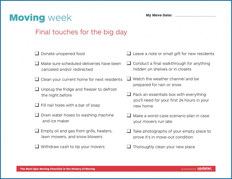 √ Free Printable Moving Business Checklist Template | Checklist Templates