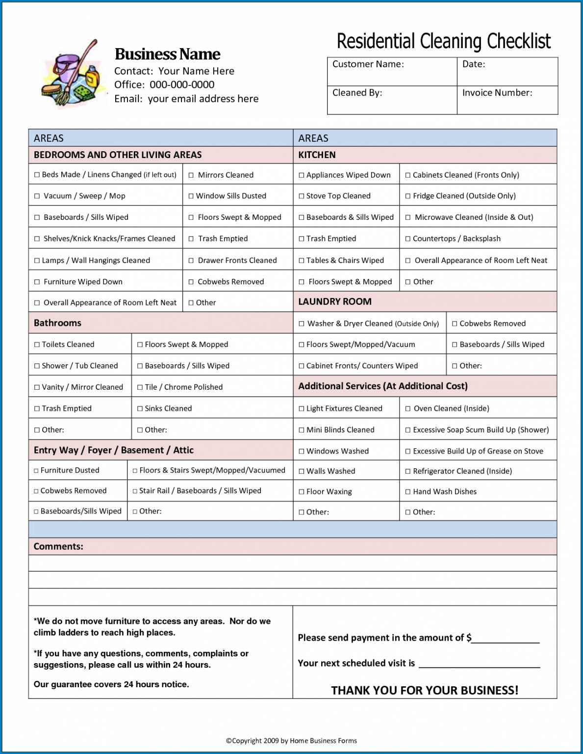 √ Free Printable Residential Cleaning Checklist Template | Checklist ...