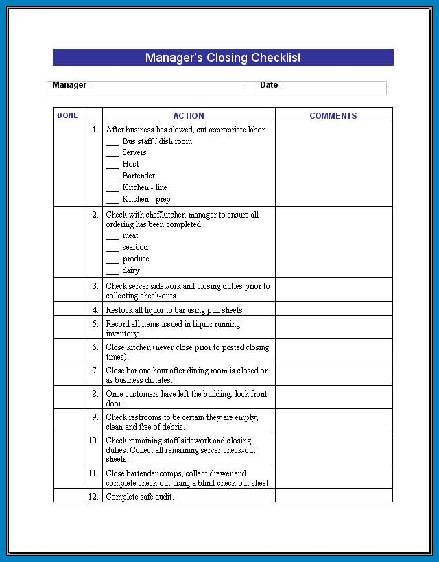 Opening And Closing Checklist Template Collection