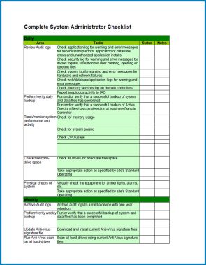 √ Free Printable System Administrator Daily Checklist Template ...