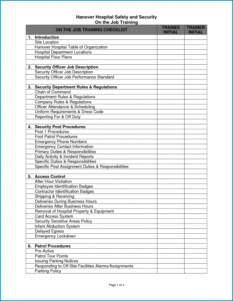 √ Free Printable Training Checklist Template | Checklist Templates