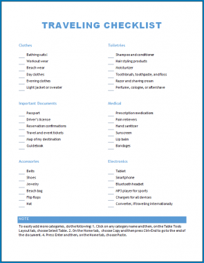 √ Free Printable Traveling Checklist Template | Checklist Templates