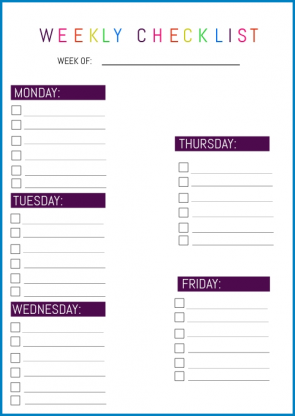 √ Free Printable Weekly Checklist Template | Checklist Templates